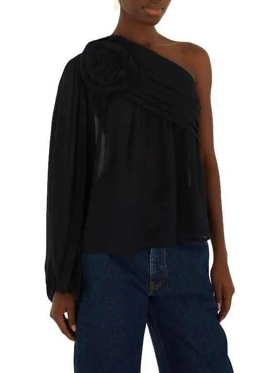 Farm Rio Rose One-shoulder Top - Black