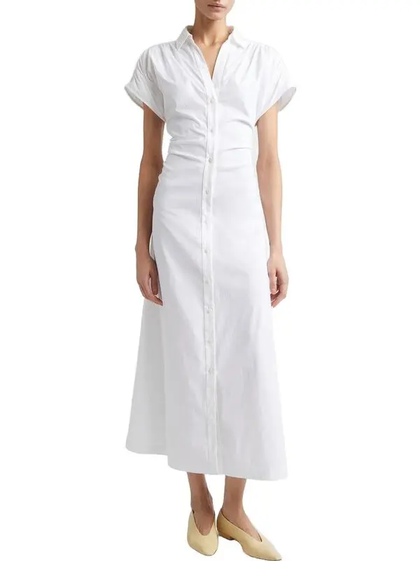 Lela Rose Cotton Stretch Poplin Tie Waist Shirtdress - White