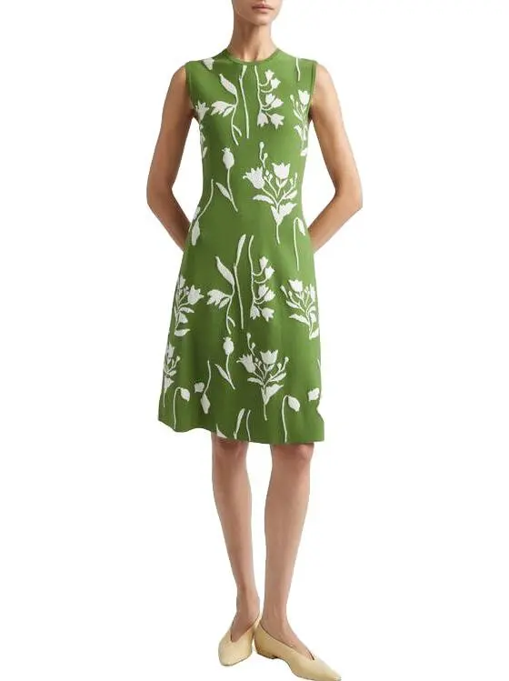 Lela Rose Floral Jacquard Sleeveless Sweater Dress - Cactus/cream