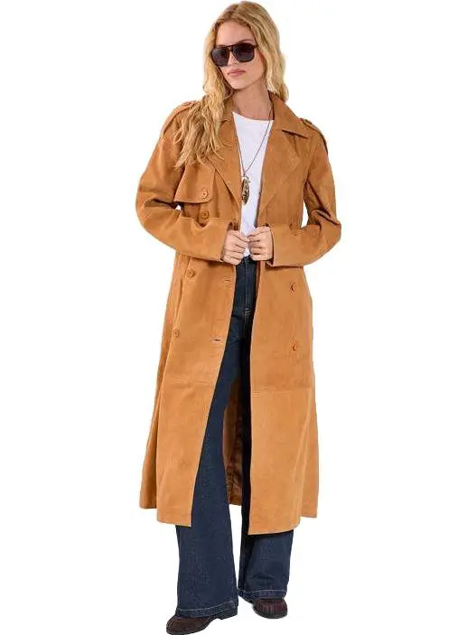 Nasty Gal Real Suede Trench Coat - Tan