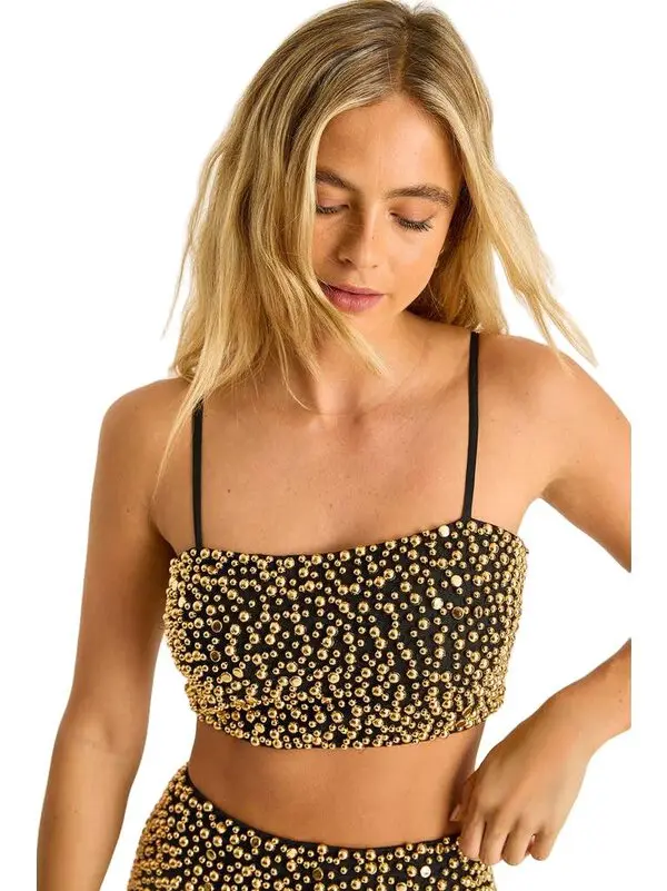 Nasty Gal Stud Embellished Crop Top - Gold