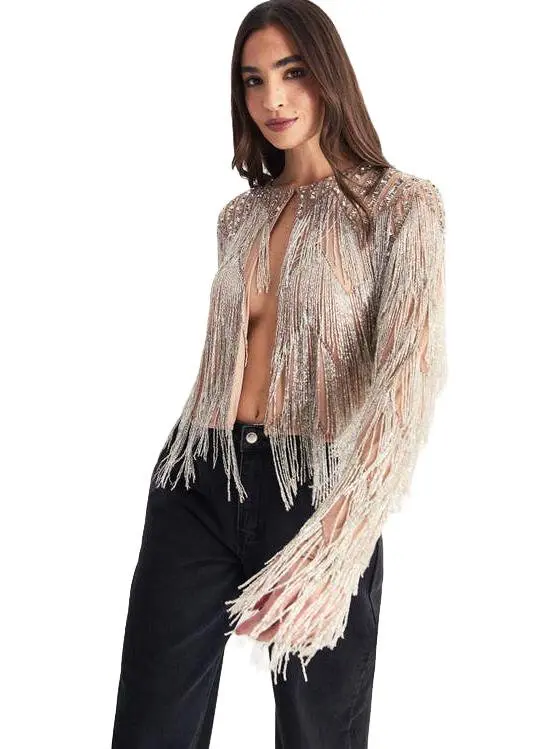 Nasty Gal Embellished Tasseled Jacket - Silver