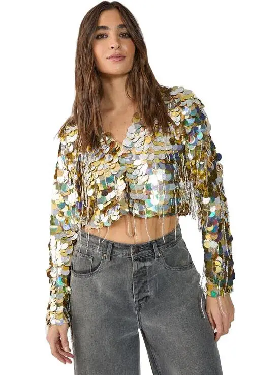 Nasty Gal Sequin Tassel Jacket - Gold