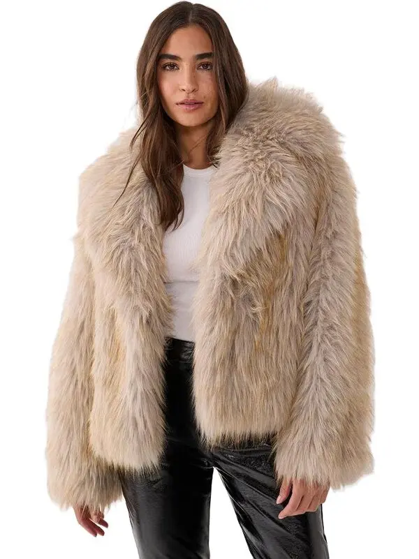 Nasty Gal Faux Fur Collared Cropped Coat - Ecru