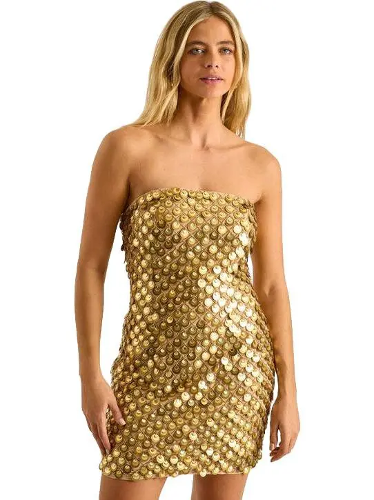 Nasty Gal Layered Disc Embellished Bandeau Mini Dress - Gold