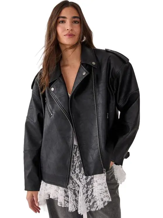 Nasty Gal Faux Leather Biker Jacket - Black