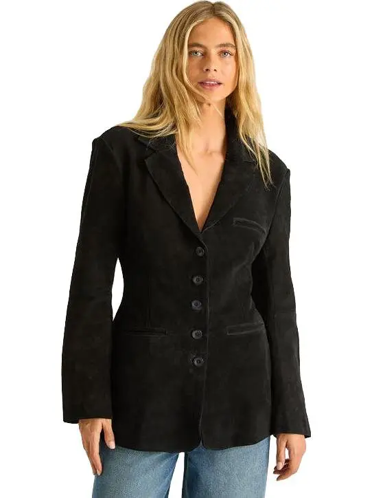 Nasty Gal Real Suede Cinched Waist Blazer - Black