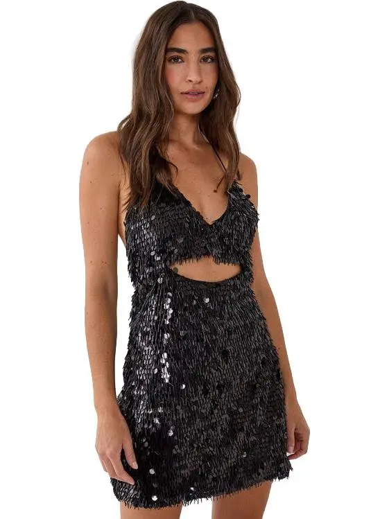 Nasty Gal Disc Tassel Halter Mini Dress - Black