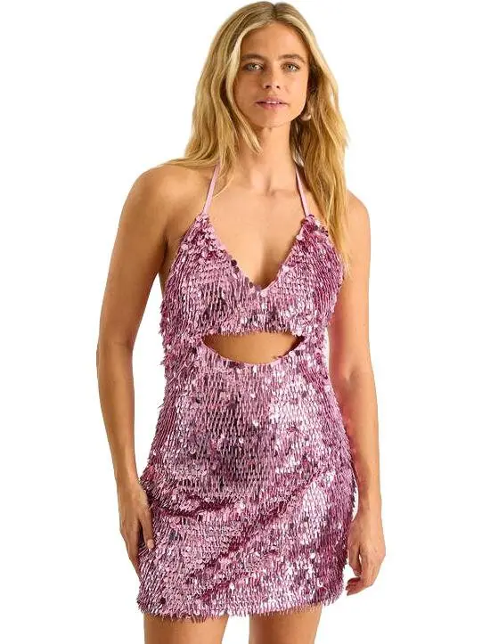 Nasty Gal Disc Tassel Halter Mini Dress - Pink