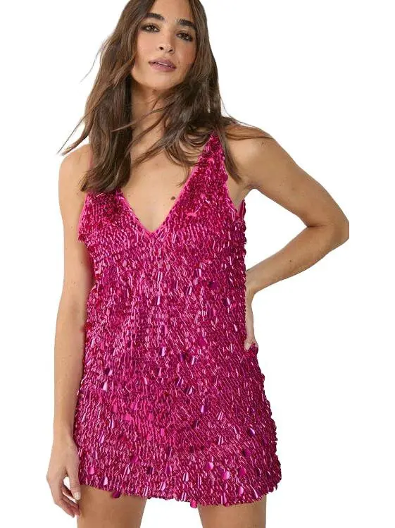 Nasty Gal Sequin Plunge Mini Dress - Pink