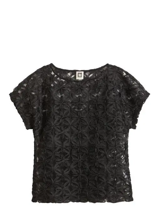 Anne Klein Floral Stitch Top - Anne Black
