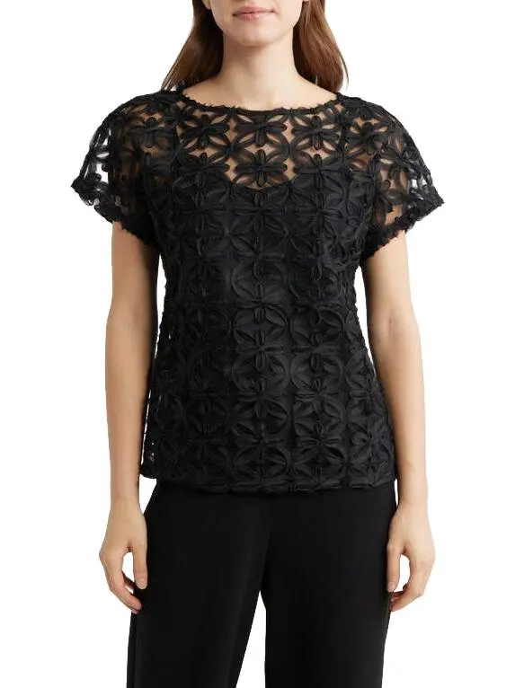Anne Klein Floral Stitch Top - Anne Black