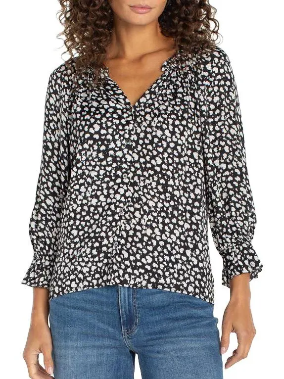LIVERPOOL Front Button Top - Black/cream Hearts