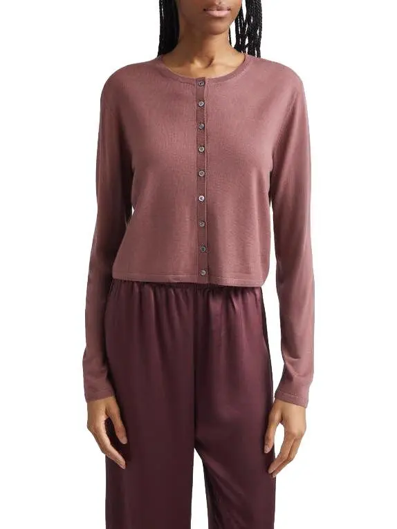 LESET James Merino Wool Crewneck Cardigan - Dusty Rose