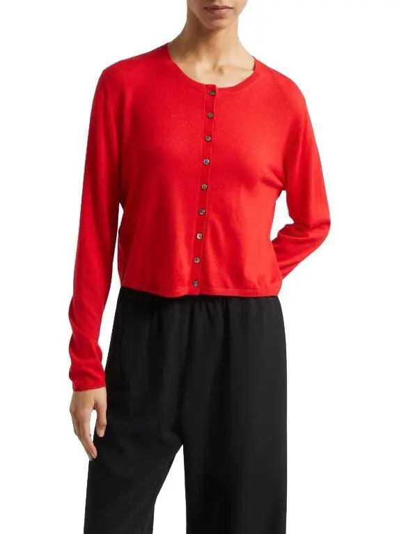 LESET James Merino Wool Crewneck Cardigan - Lipstick