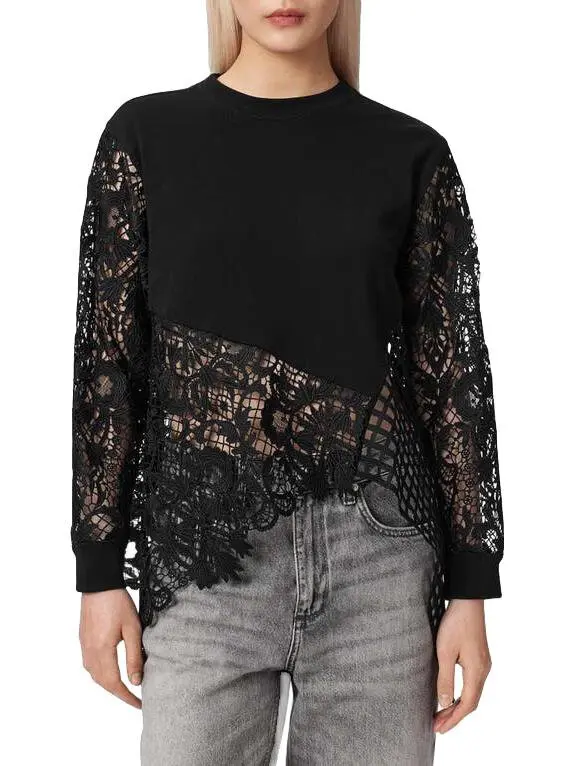 ALLSAINTS Malorie Long Sleeve Lace Shirt - Black