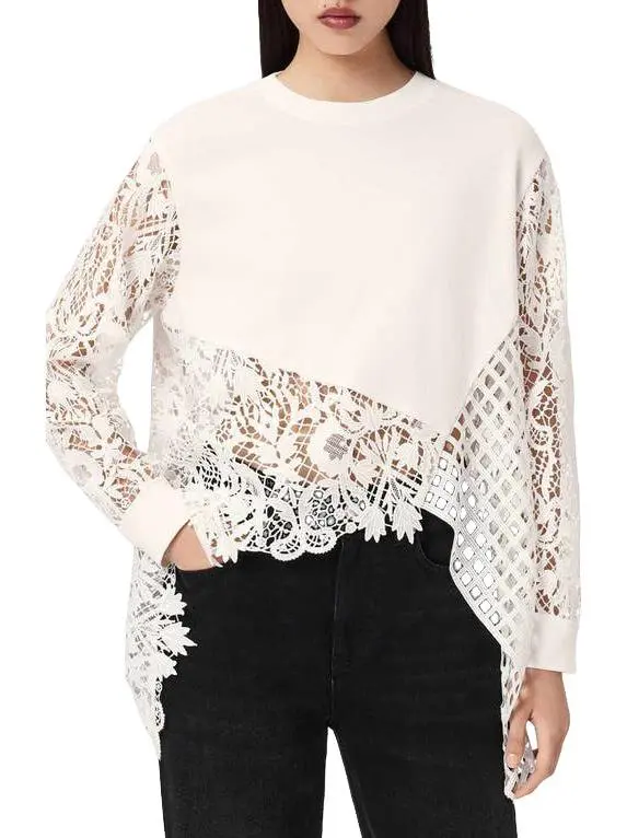 ALLSAINTS Malorie Long Sleeve Lace Shirt - White