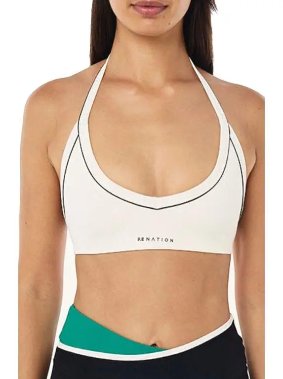 P.E Nation Layback Halter Rib Sports Bra - Whisper White
