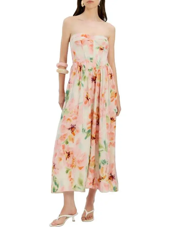 Bardot Lola Floral Strapless Corset Dress - Pink Floral