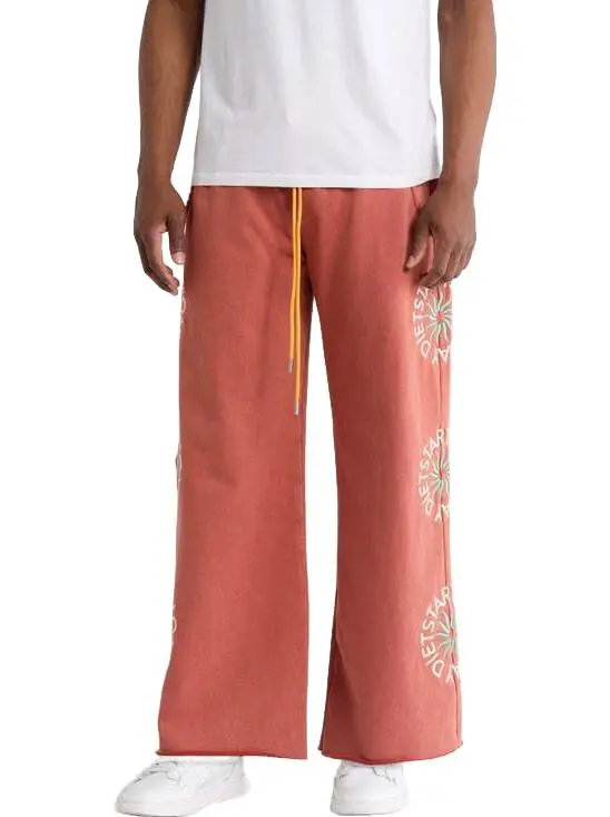 DIET STARTS MONDAY Sol Embroide Wide Leg Sweatpants - Red