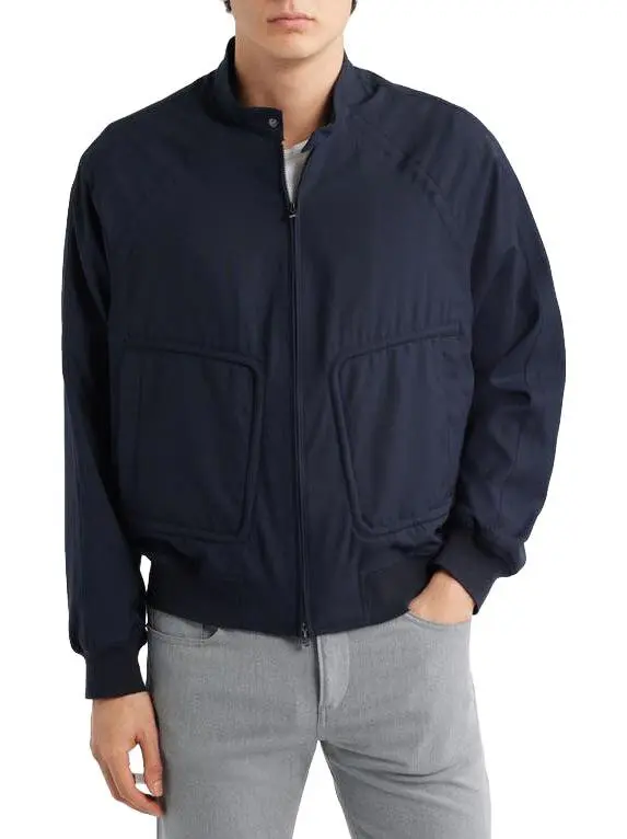 Emporio Armani Virgin Wool Zip Bomber Jacket - Solid Blue Navy