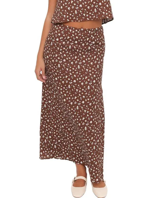 PETAL & PUP Madison Floral Maxi Skirt - Brown Floral