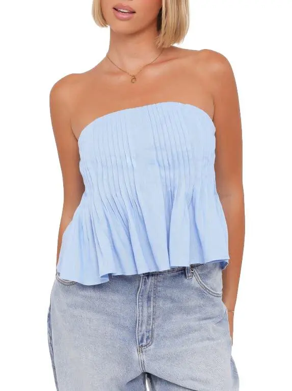 PETAL & PUP Cagnes Pintuck Pleat Strapless Top - Blue