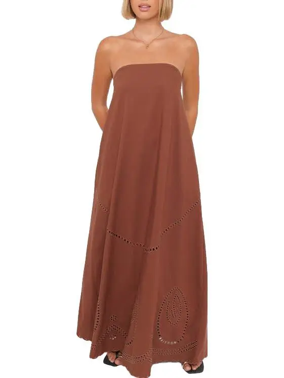 PETAL & PUP Como Strapless Maxi Dress - Brown