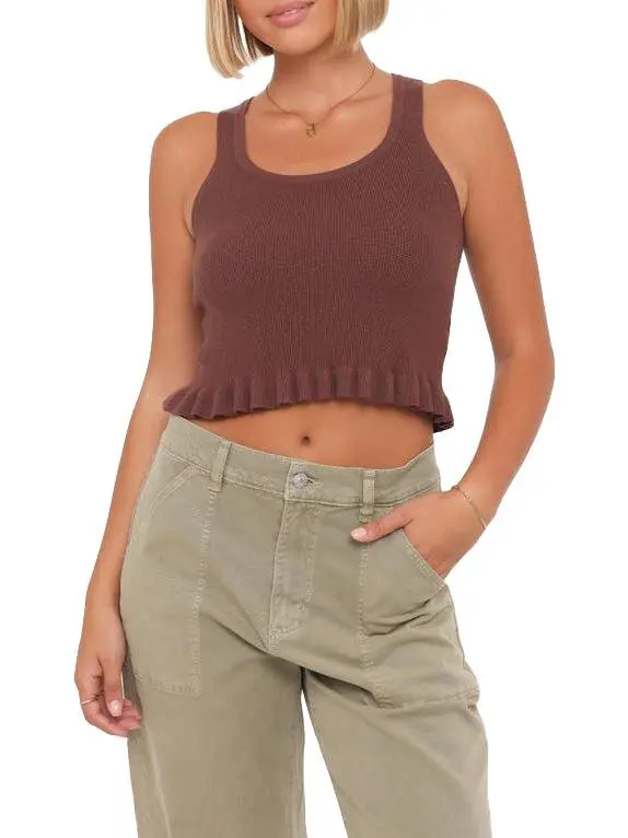 PETAL & PUP Bernice Ruffle Hem Crop Sweater Tank - Brown
