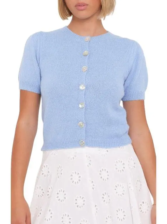 PETAL & PUP Zena Puff Short Sleeve Cardigan - Cornflower Blue