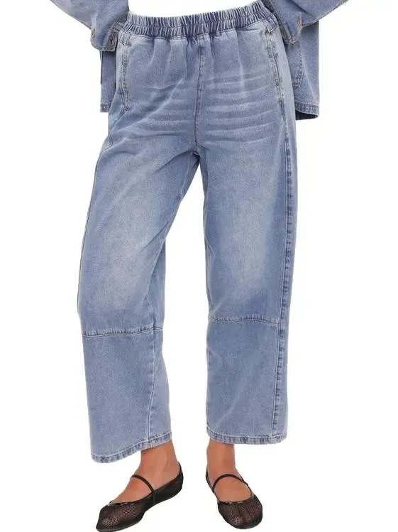 PETAL & PUP Sophie Pull-on Crop Barrel Jeans - Medium Wash