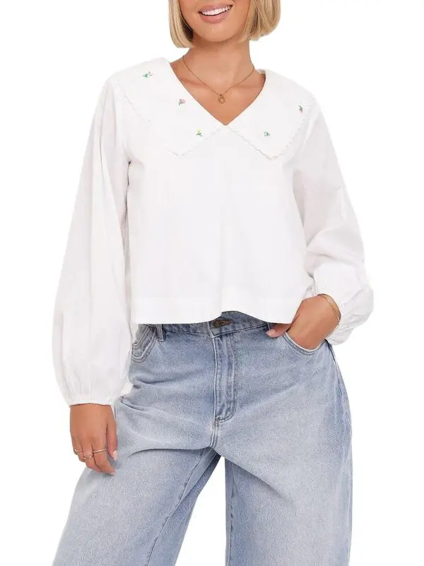 PETAL & PUP Kenna Embroidered Cotton Poplin Top - White Floral