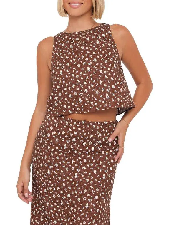 PETAL & PUP Madison Floral Crop Tank - Brown Floral