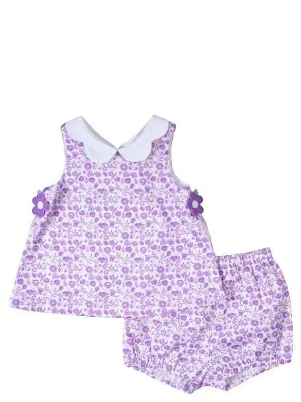 FLORENCE EISEMAN Floral Piqué Dress And Bloomer Set - Lavender/white