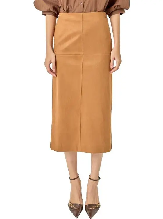 English Factory Faux Suede Midi Skirt - Camel