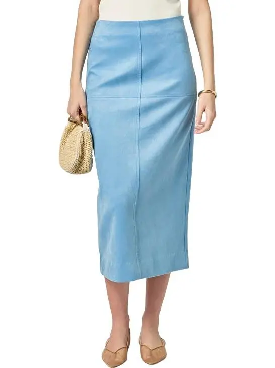 English Factory Faux Suede Midi Skirt - Slate Blue