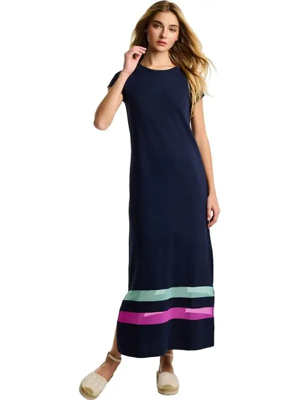 Lisa Todd Cotton T-shirt Dress With Mesh Inserts - Navy