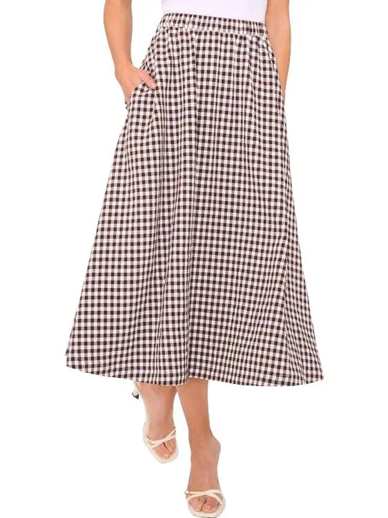 Halogen Gingham Midi Skirt - Chicory Coffee