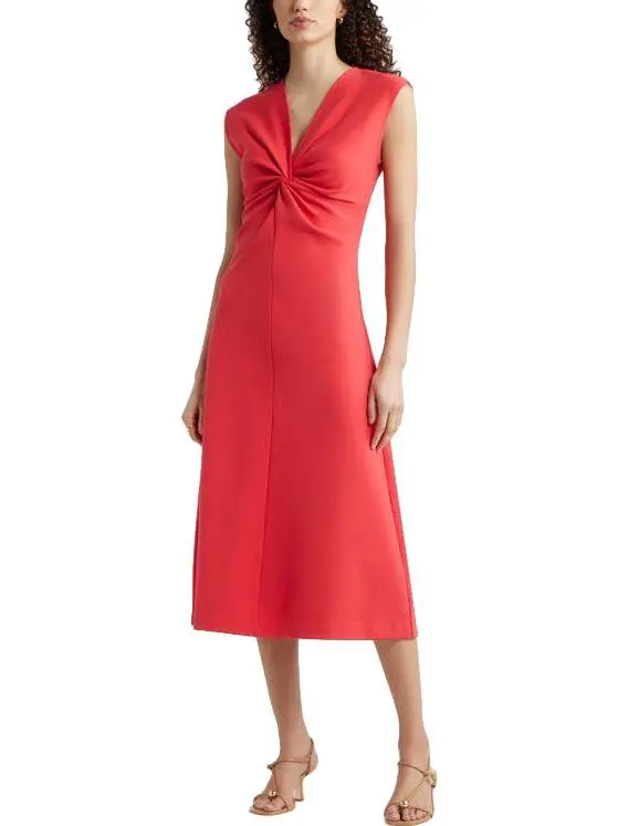 Nordstrom Twist Front Cap Sleeve Midi Dress - Red Saucy