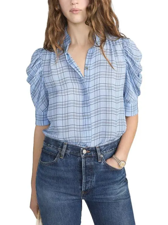 FRAME Gillian Plaid Silk Button-up Shirt - Sky Blue Multi