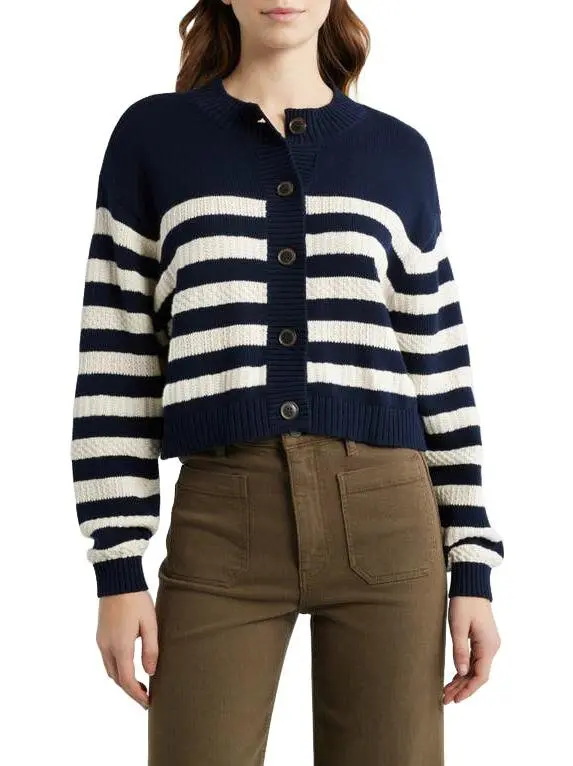FRAME The Variation Stripe Cotton Cardigan - Navy Multi