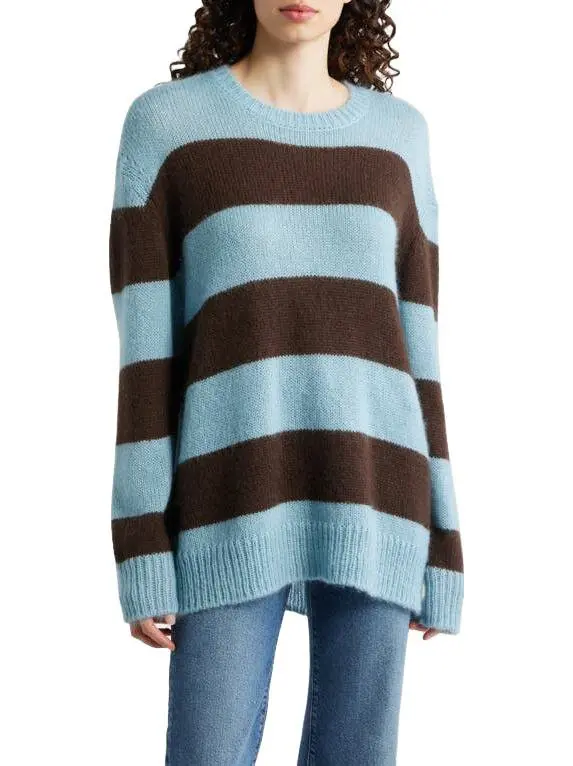 FRAME Fuzzy Striped Crewneck Sweater - Mocha Multi