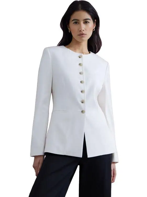 Nordstrom Collarless Linen Blend Blazer - Ivory Tofu