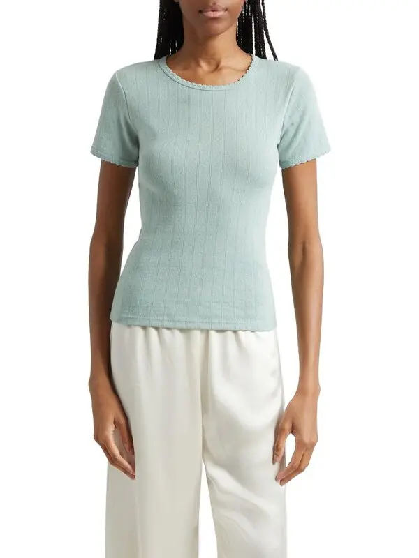 LESET Cotton Pointelle Slim Fit T-shirt - Eucalyptus