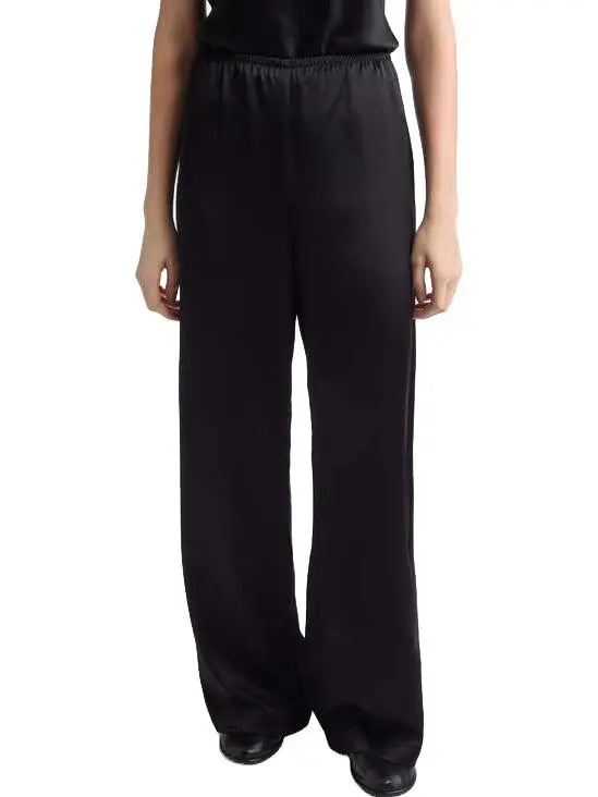 LESET Barb Wide Leg Satin Pants - Black