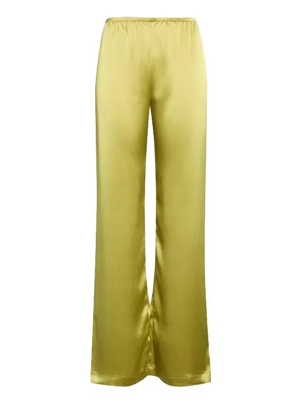 LESET Barb Wide Leg Satin Pants - Chartreuse