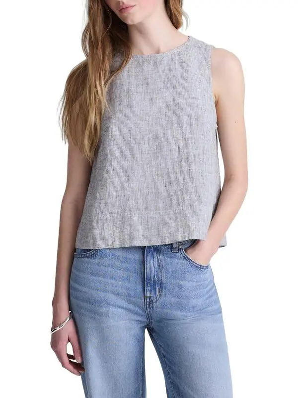 Madewell Pleated Linen Shell Top - Black White Mini Stripe
