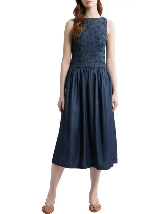 Madewell Denim Smocked Boat Neck Maxi Dress - Carrigan Wash
