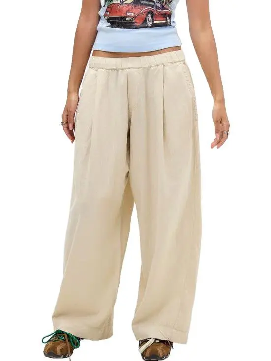 BDG URBAN OUTFITTERS Bobbi Pleated Linen Cocoon Pants - Sand
