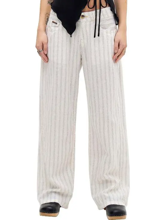 BDG URBAN OUTFITTERS Kayla Stripe Linen Wide Leg Pants - White Stripe